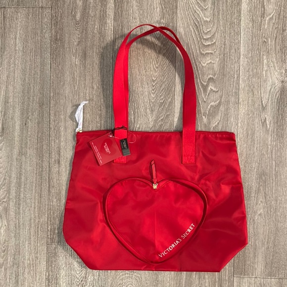 Victoria's Secret | Bags | Nwt Victorias Secret Red Packable Heart Tote ...